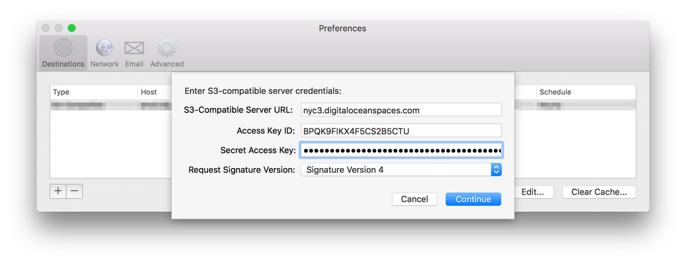 Configure Arq to backup to DigitalOcean Spaces